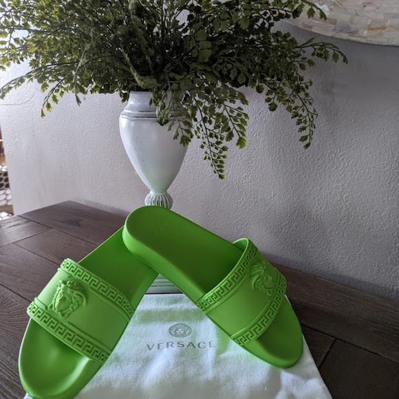 Versace | Shoes | Versace Medusa Neon Green Slides | Poshmark